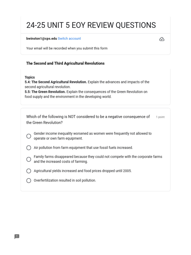 24-25 Unit 5 Eoy Review Questions 2 | PDF | Agriculture | Green Revolution