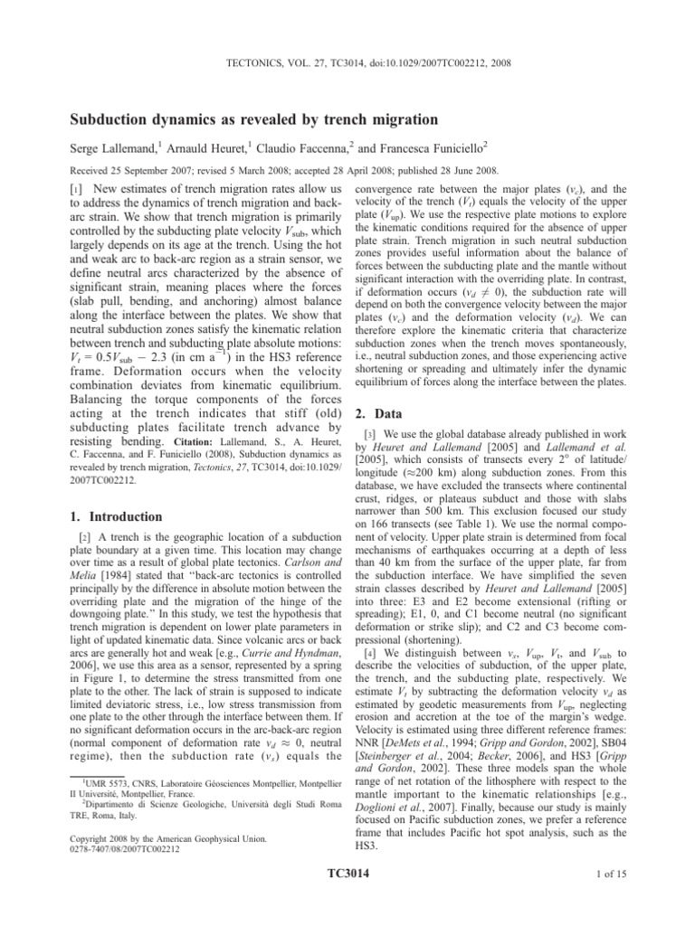 Tectonics - 2008 - Lallemand - Subduction Dynamics As Revealed by ...
