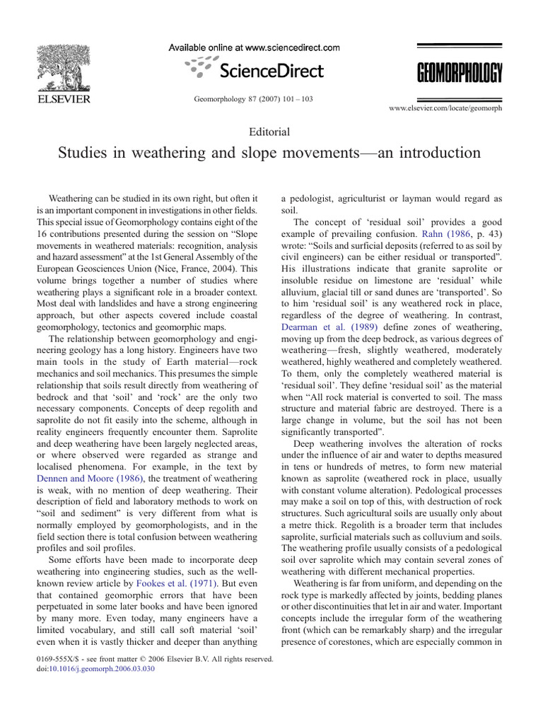 Geomorphology - Studies Weathering and Slope Movements (Geologos) | PDF ...