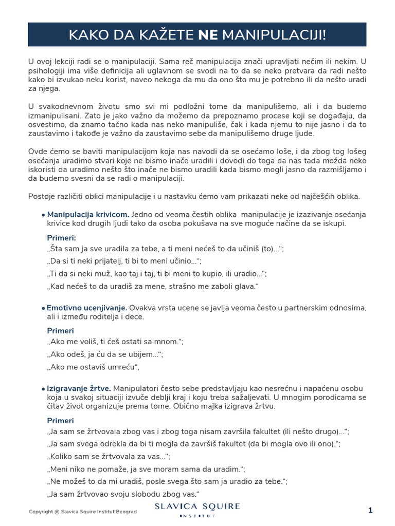 Lekcija 7 Radni List 1 Kako Da Kažete Ne Manipulaciji | PDF