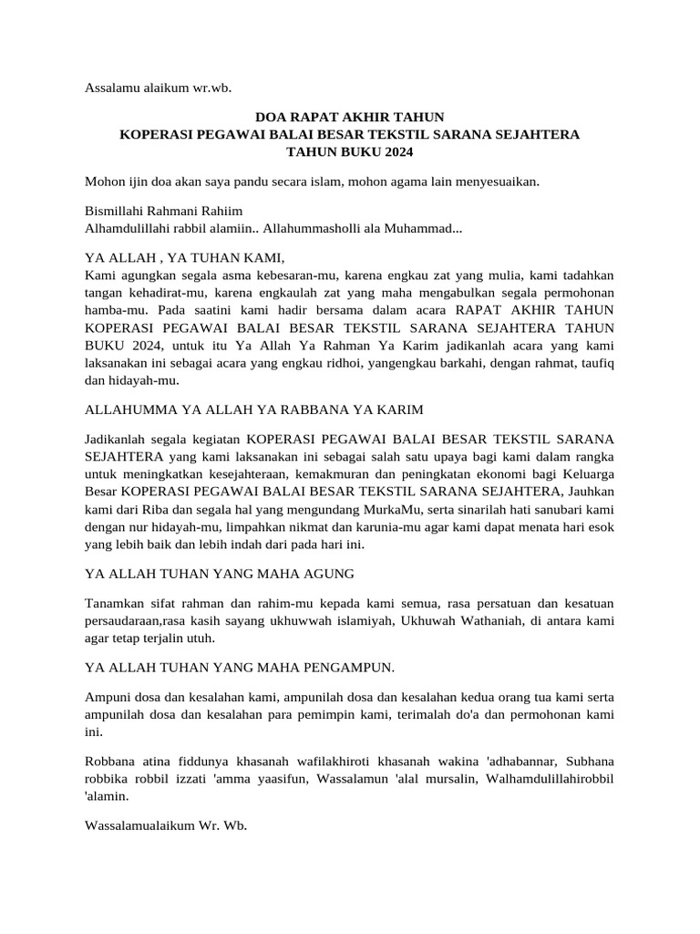 Doa Rat Koperasi Pegawai BBT | PDF