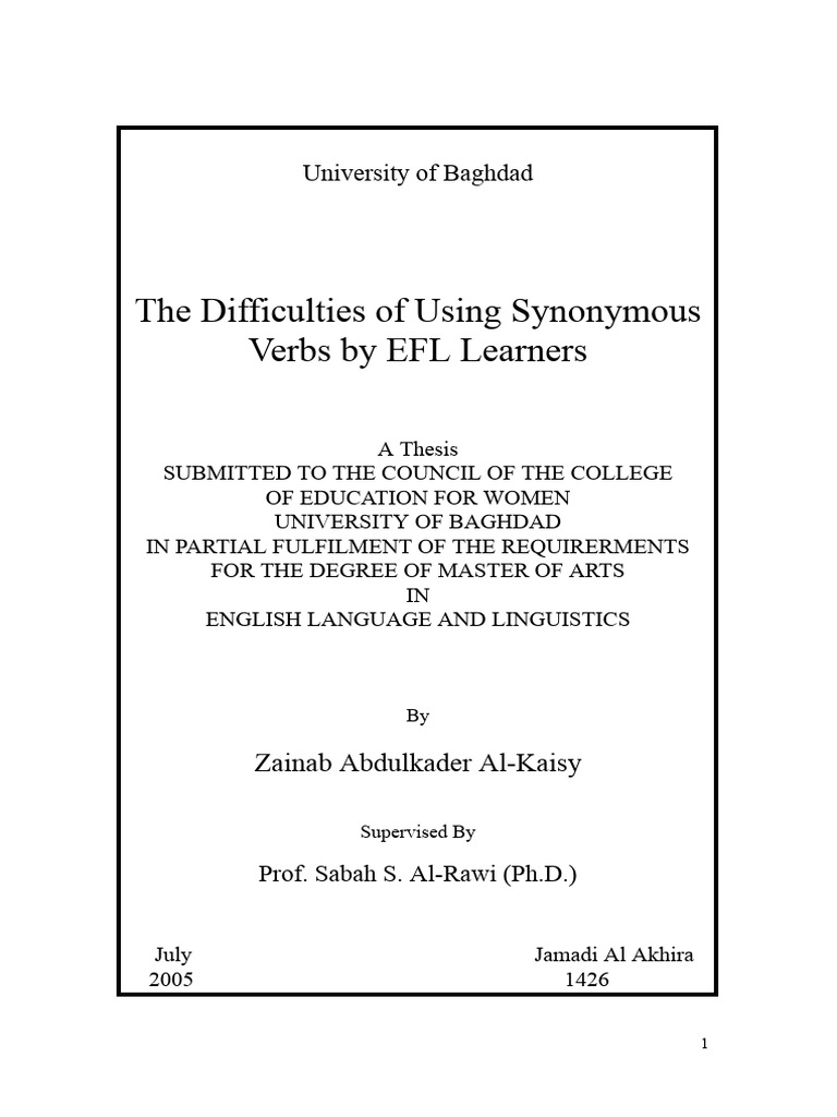 Challenges of Synonymous Verbs for EFL Learners | PDF | Part Of Speech ...