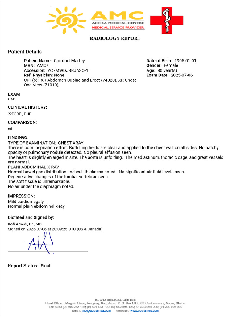 Chest and Abdominal X-Ray Report | PDF