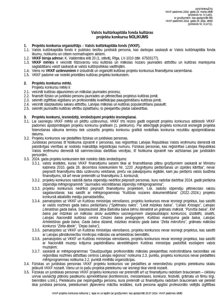 1 Konkursa Nolikums 2024 Grozijumi 25072024 Apst | PDF