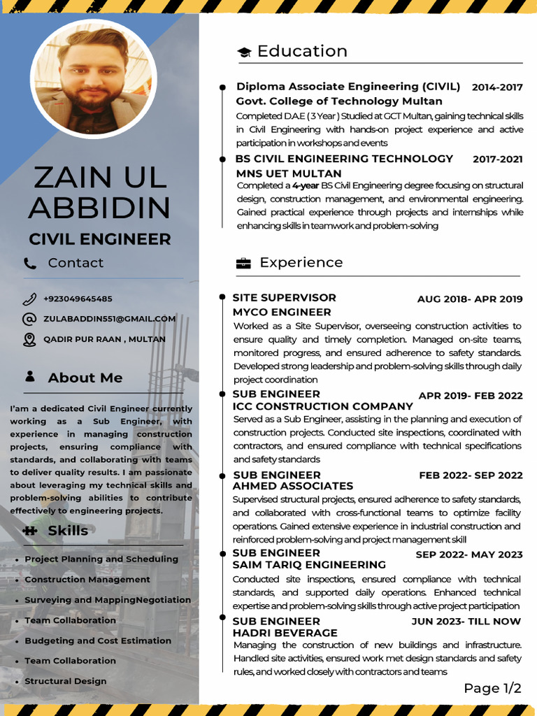 Zain Civil Engineer Resume | PDF