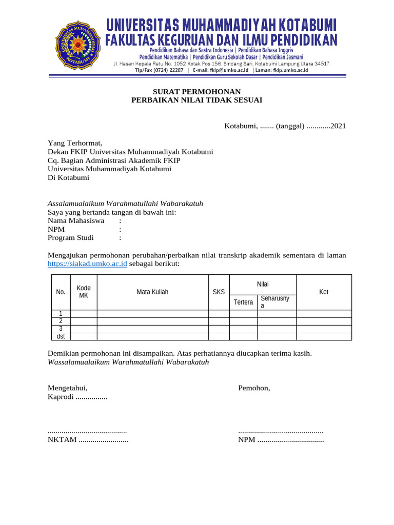 FORMULIR SURAT PERMOHONAN PERBAIKAN NILAI MAHASISWA SDH Revisi | PDF