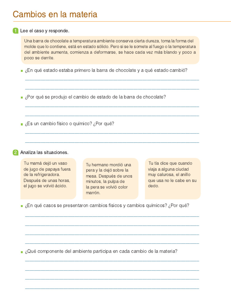 Ciencia - Actividad Sobre Cambios Físicos y Químicos de La Materia ...
