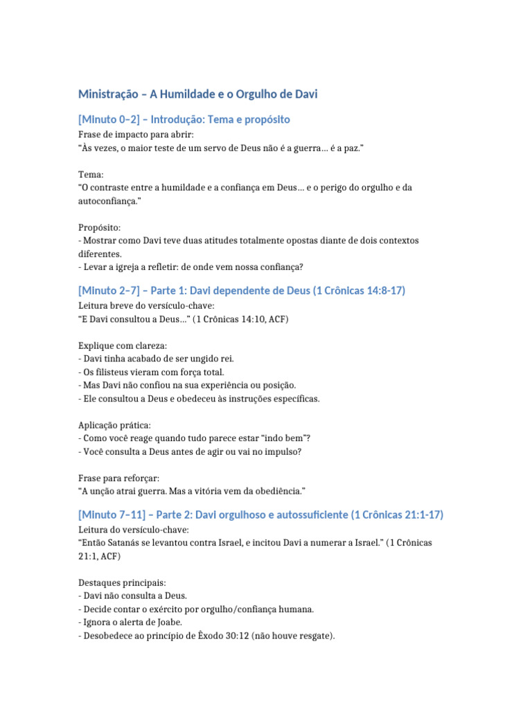 Humildade e Orgulho na Vida de Davi | PDF