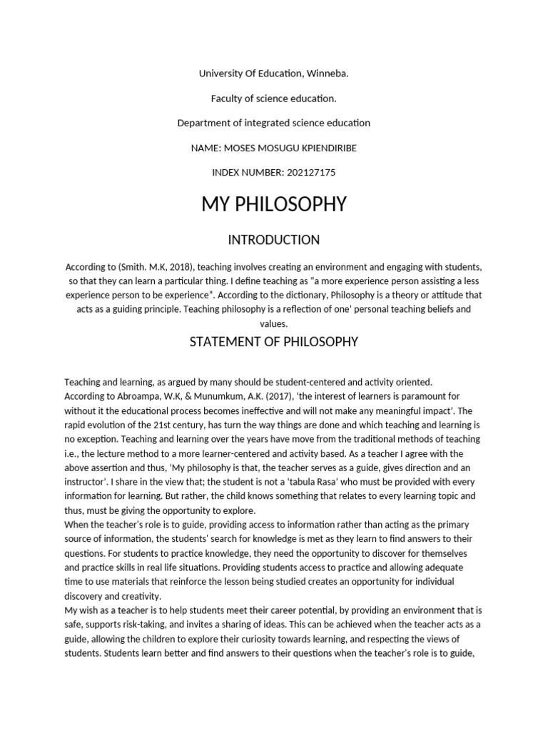 Sample of Teaching Philosophy | PDF | Learning | Teachers