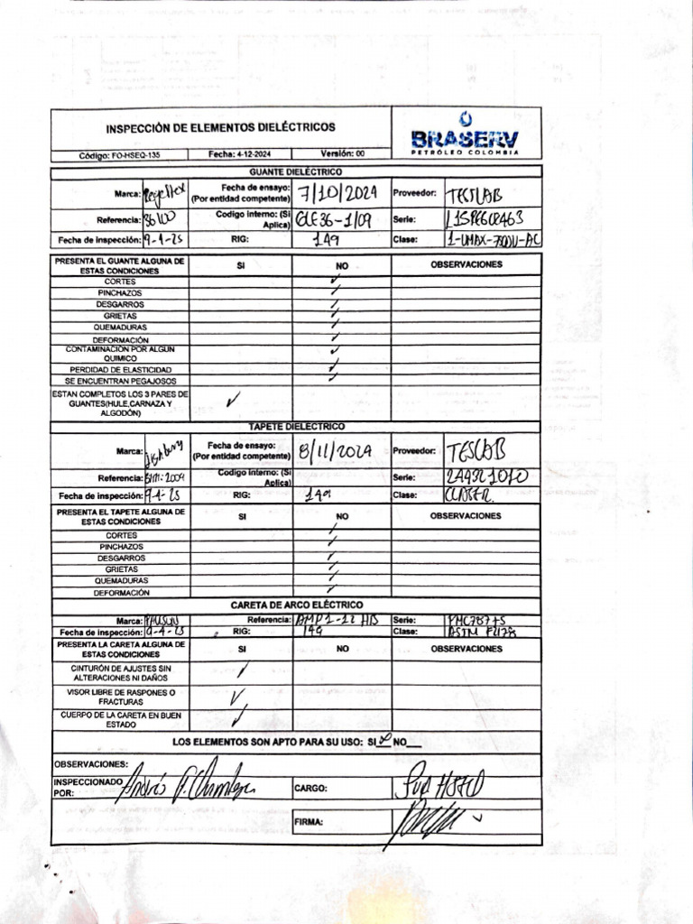 Inspeccion de Epps Dielectricos Abril | PDF