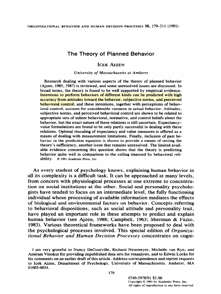 Theory of Planned Behaviour | PDF | Attitude (Psychology) | Intention