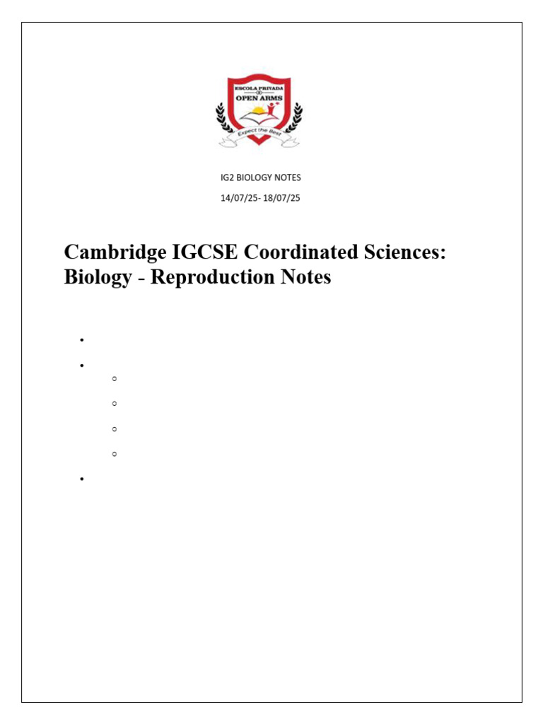 IGCSE Biology Reproduction Overview | PDF | Reproduction | Menstrual Cycle