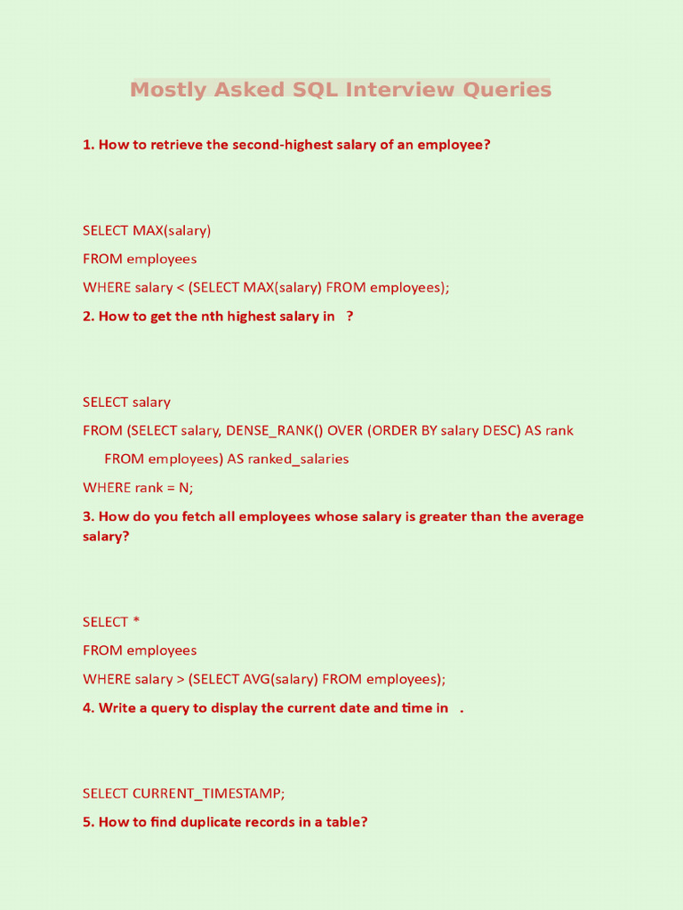 SQL Interview Questions | PDF