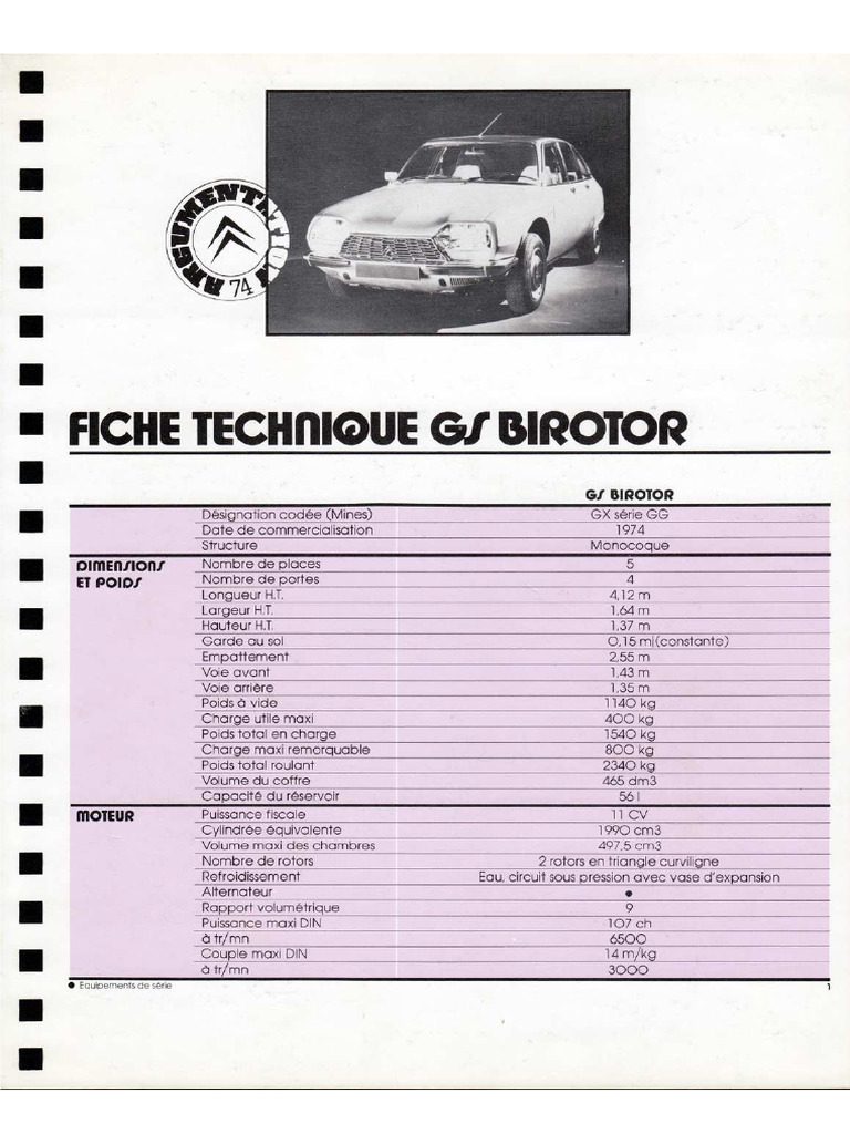 Citroen GS Birotor Doc Interne 74.F | PDF