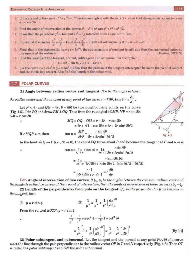 Polar Curves, Angle Between Radius Vector and Tangent, Pedal Equation ...