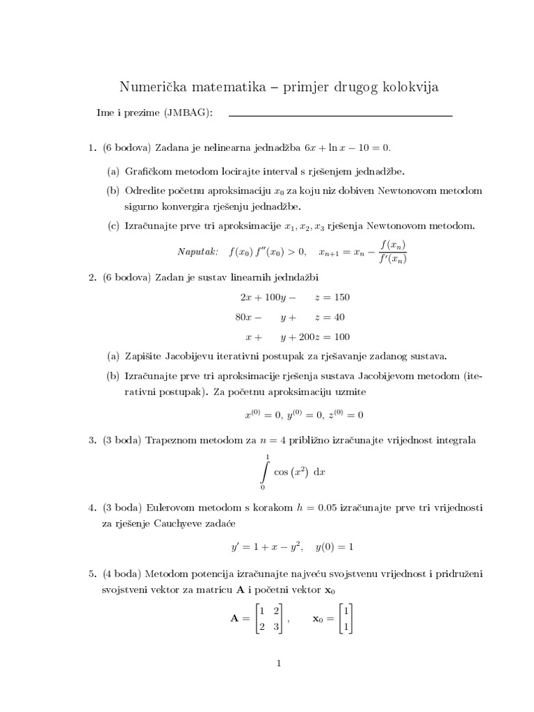 Numericka Primjer Drugi Kolokvij 2025 | PDF