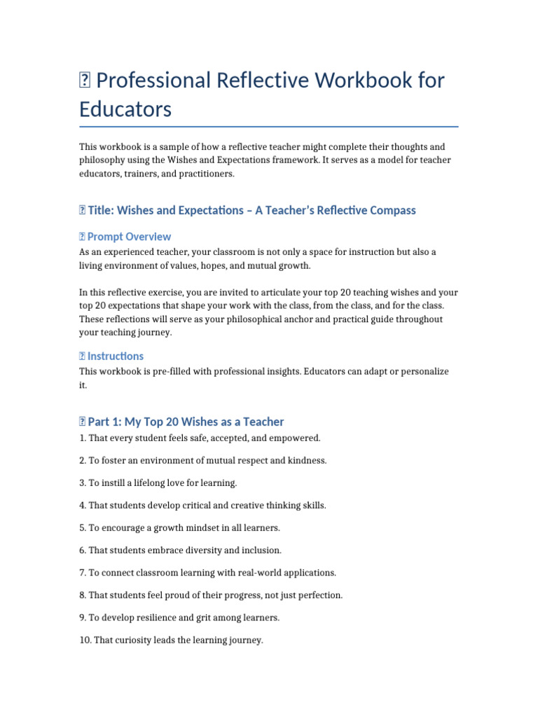 Completed Teachers Reflective Workbook | PDF | Teachers | Learning