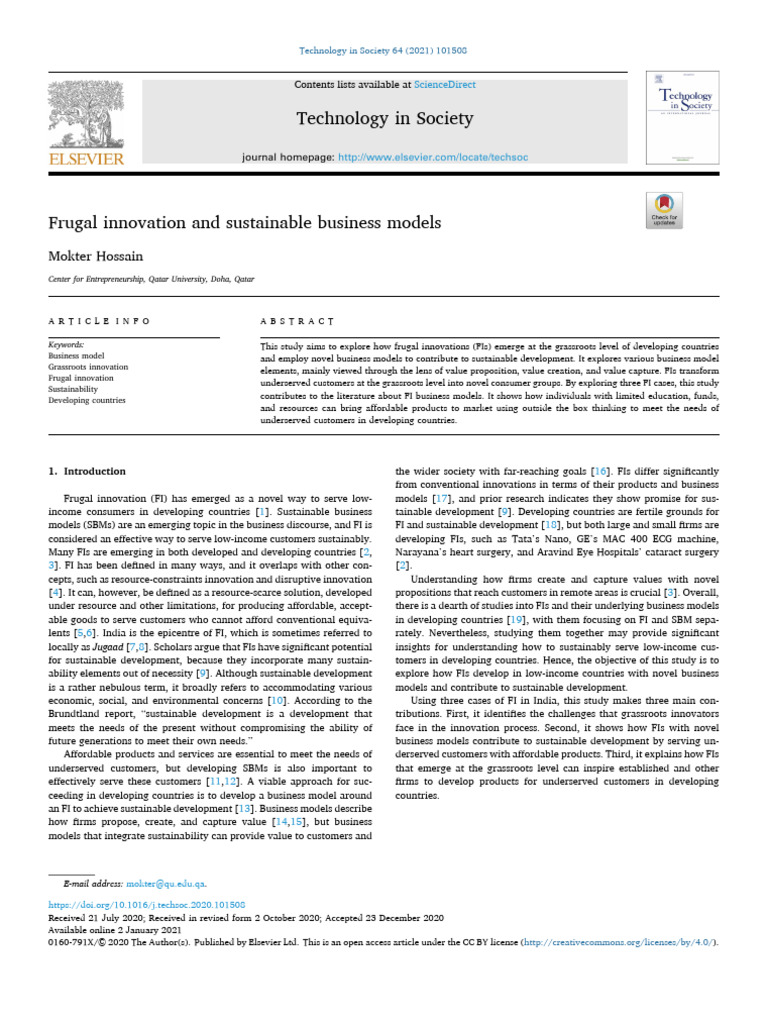 Frugal Innovation and Sustainable Business Models | PDF | Innovation ...