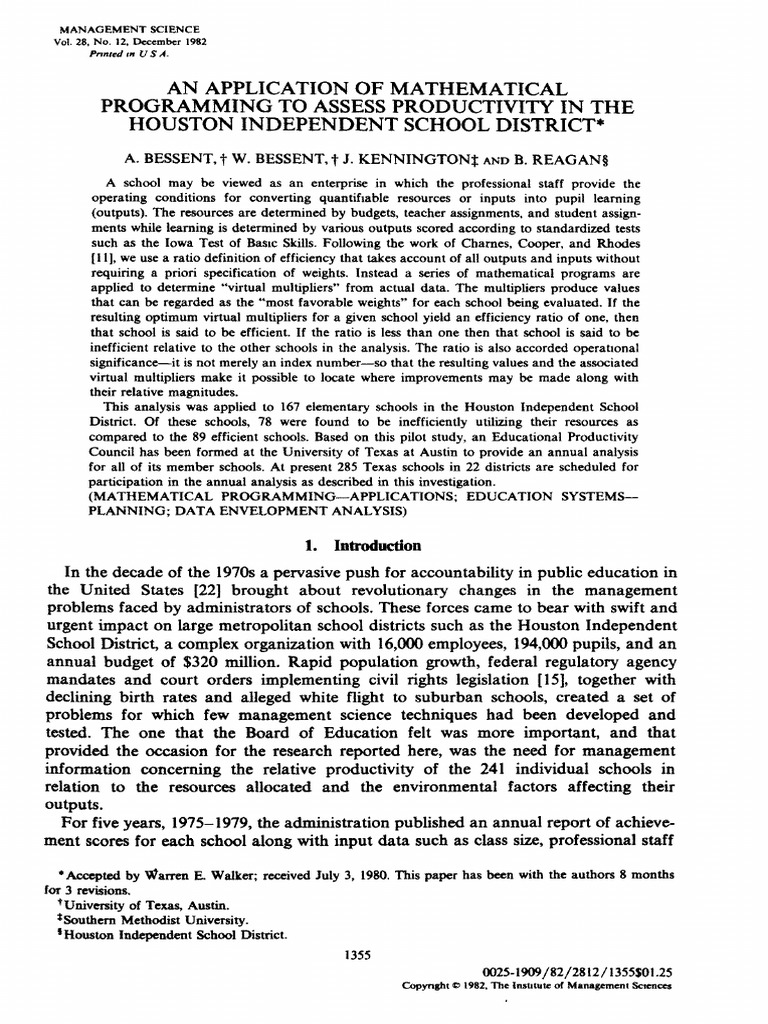 1982 - Bessent - An Aplication of Mathematical Programming Asses ...