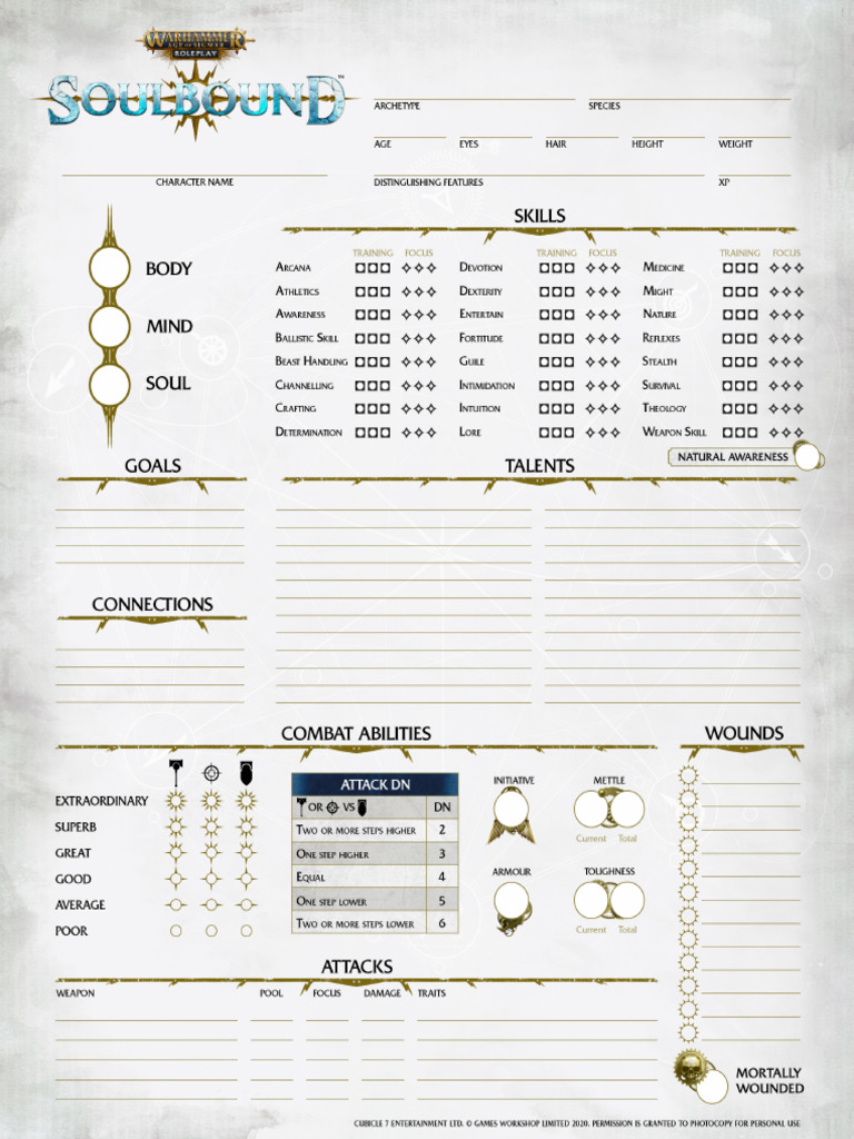 AoS Soulbound Character Sheet | PDF