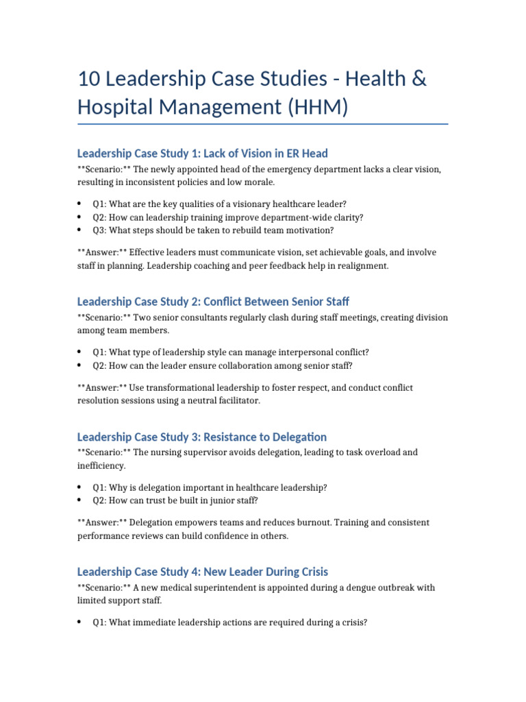 Leadership Challenges in Healthcare Case Studies | PDF | Leadership ...