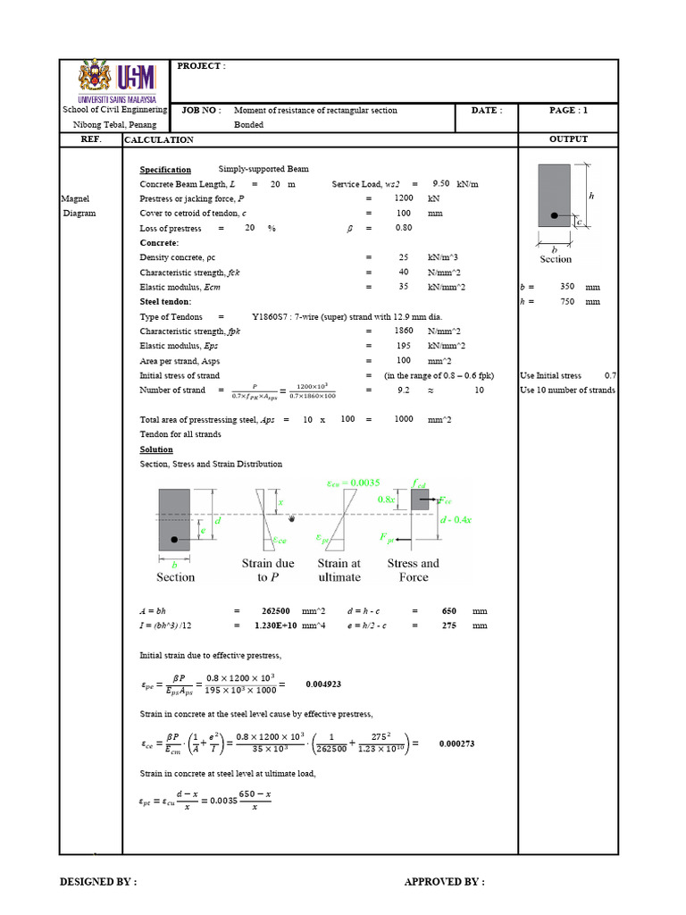 4.1 ULS Tutorial Example Bonded Single Tendon | PDF | Deformation (Engineering) | Beam (Structure)