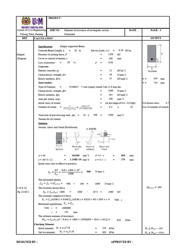 4.6 ULS Tutorial Example Unbonded Single Tendon | PDF | Beam (Structure ...