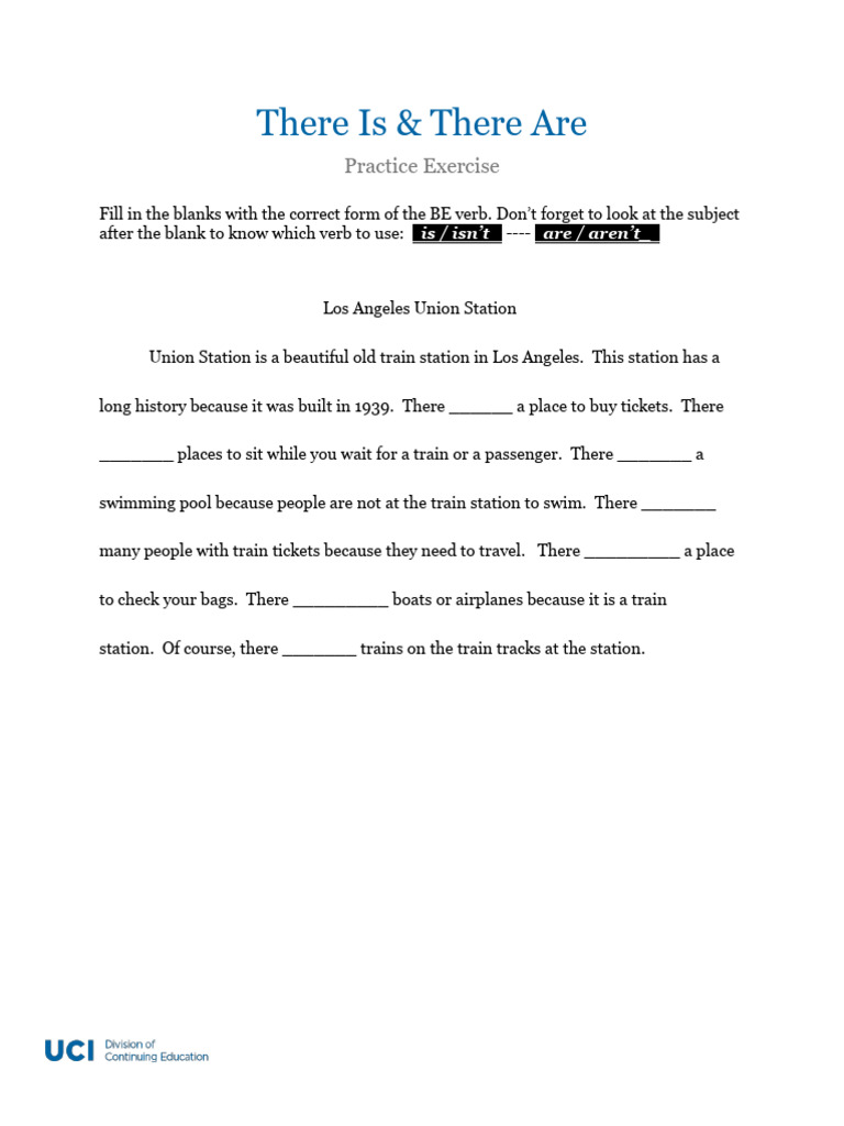 There Is & There Are Exercises | PDF