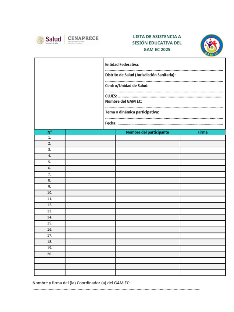 Anexo 4. Lista de Asistencia A Sesi N e Intervenci N Educativa 2025 | PDF