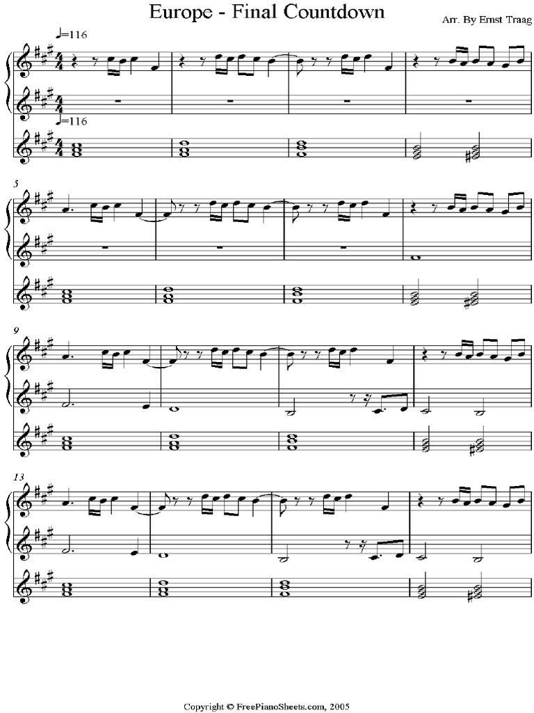 Final Countdown Piano Sheet Music | PDF