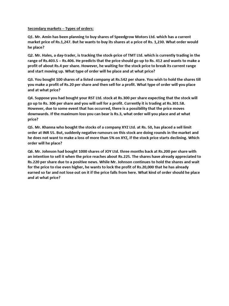 Practice Sums - Types of Orders - 270824 | PDF