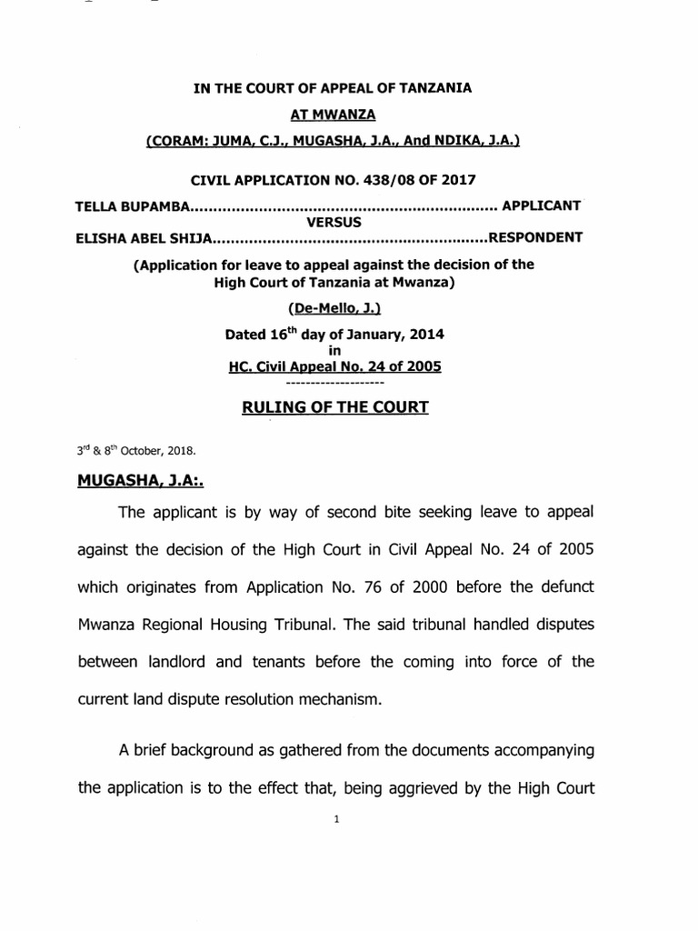 Civil Application No.438,08 of 2017 Tella Bupamba Vs Elisha Abel Shija ...