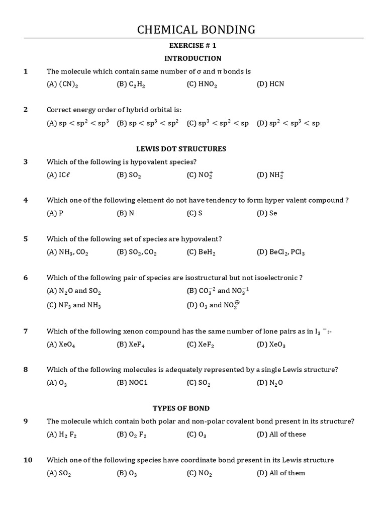 Sheet - 01 - Chemical Bonding-1 | PDF | Covalent Bond | Chemical Bond