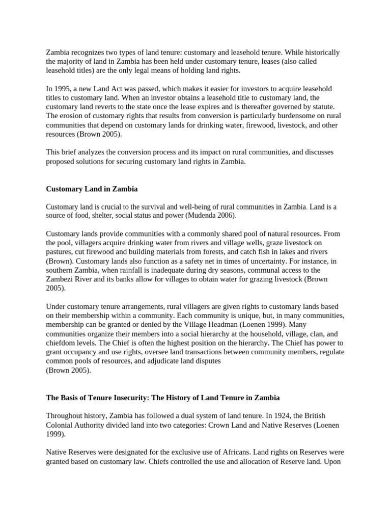 Land Tenure Systems in Zambia | PDF | Lease | Justice