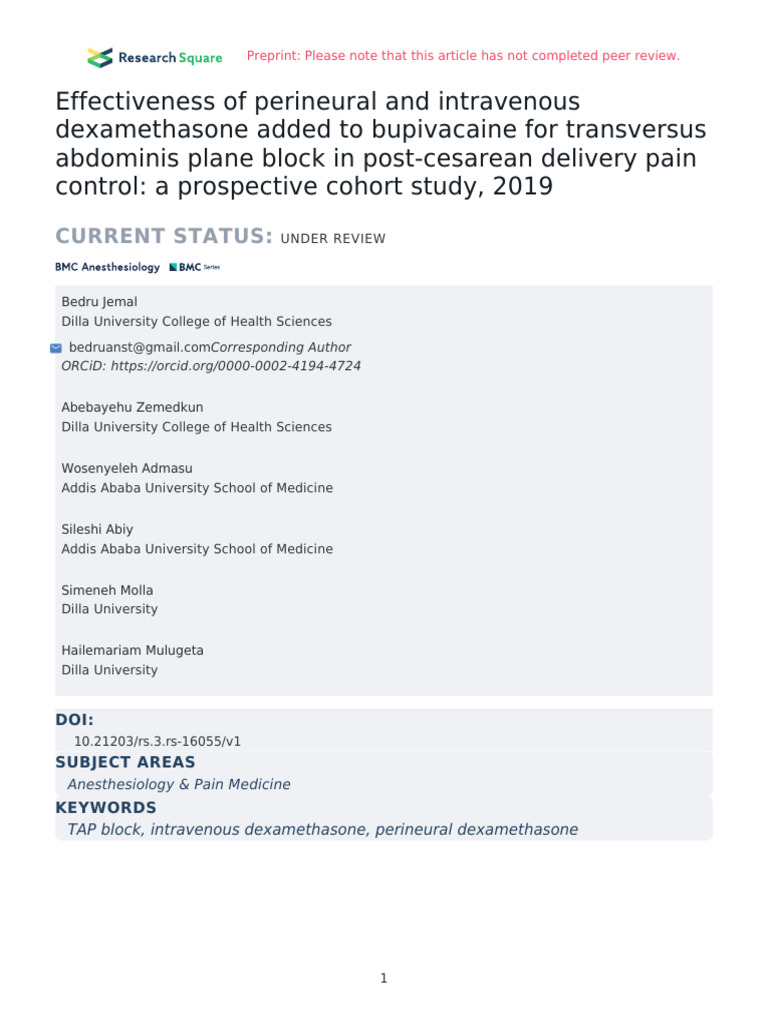 Dexamethasone in TAP Block for Pain Relief | PDF | Anesthesia | Sample ...
