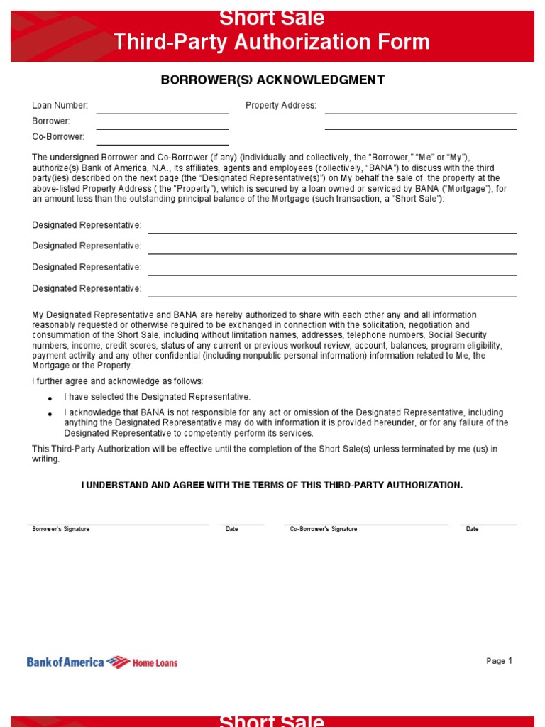 Bank of America Short Sale Forms | PDF | Short Sale (Real Estate ...