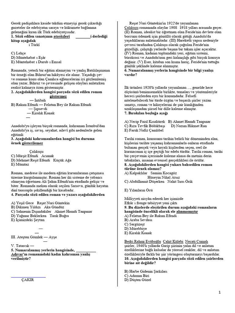 AYT Edebiyat Karma Test 1 | PDF