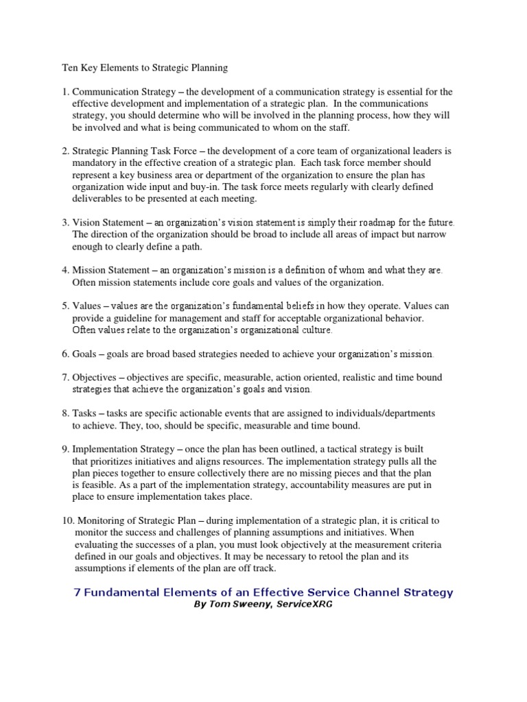 Ten Key Elements To Strategic Planning | PDF | Strategic Management ...