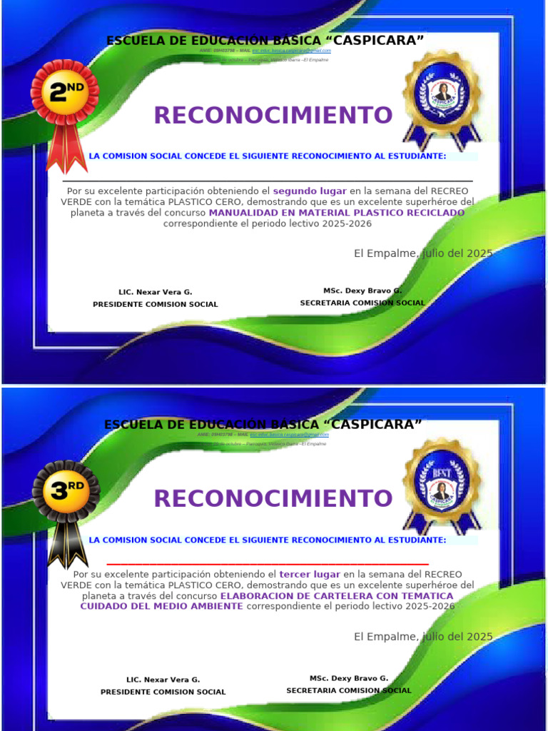 Reconocimientos del Recreo Verde Cero Plástico | PDF