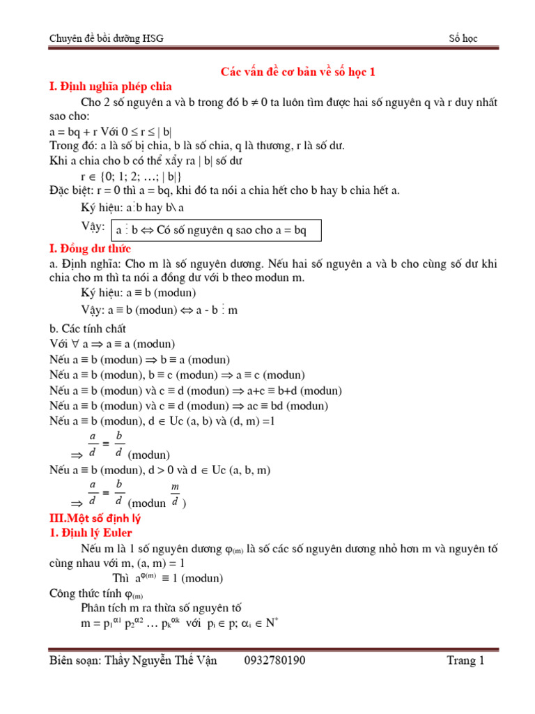 Cac Van de Co Ban Ve So Hoc 1 | PDF