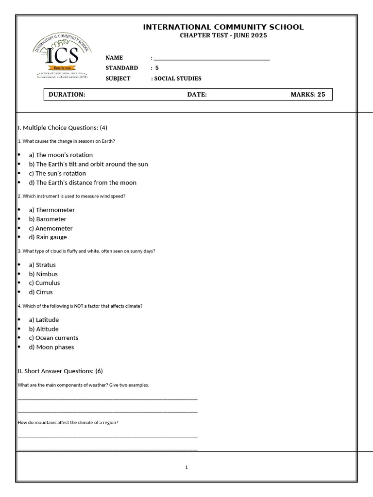 Grade 5 Social Worksheet - Div | PDF