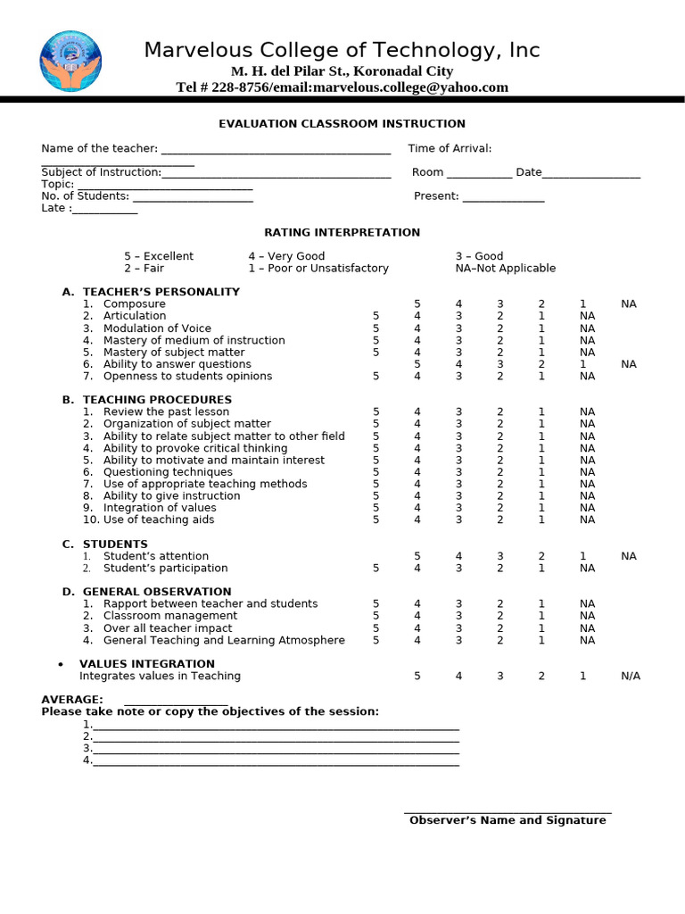 Teacher Observation Form | PDF | Teachers | Education Theory