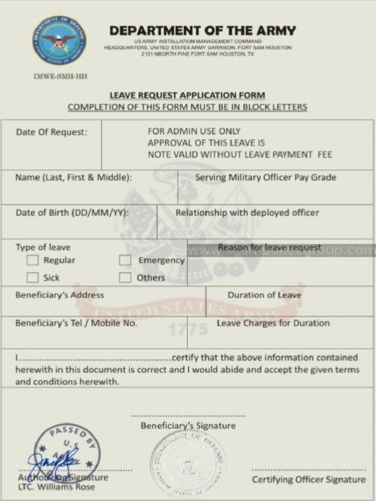 Department of The Army (Leave Request) | PDF