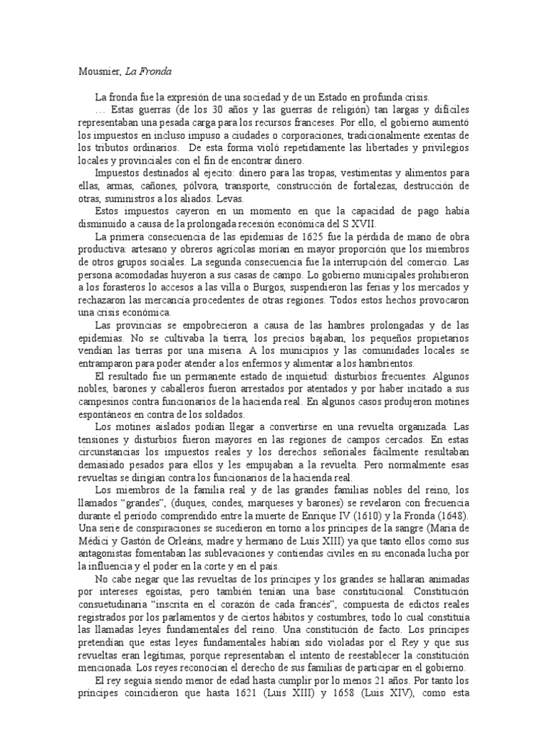 La Fronda de Roland Mousnier | PDF | Nobleza | Monarca