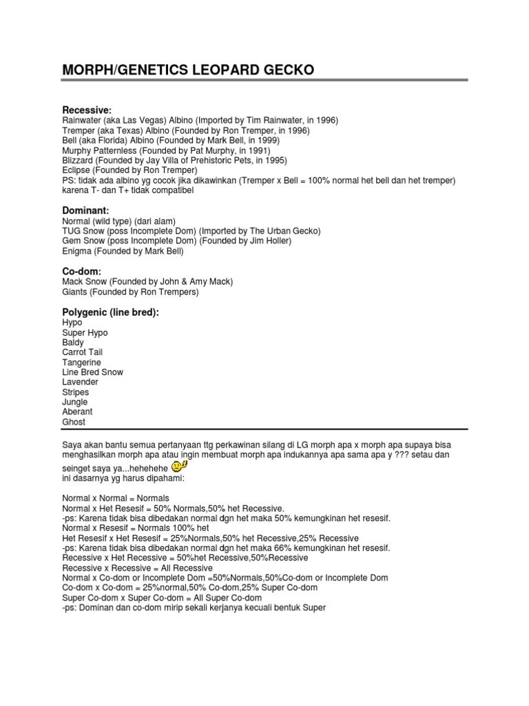 Leopard Gecko Morph Genetics Guide | PDF