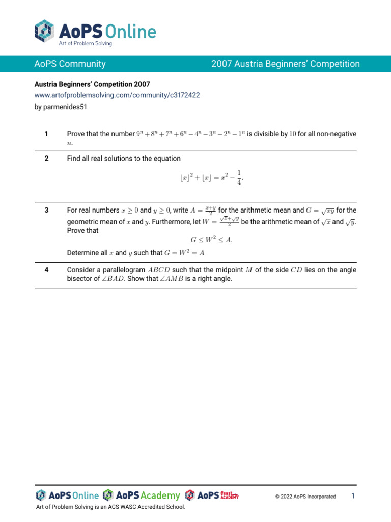 Aops Community 2007 Austria Beginners' Competition | PDF