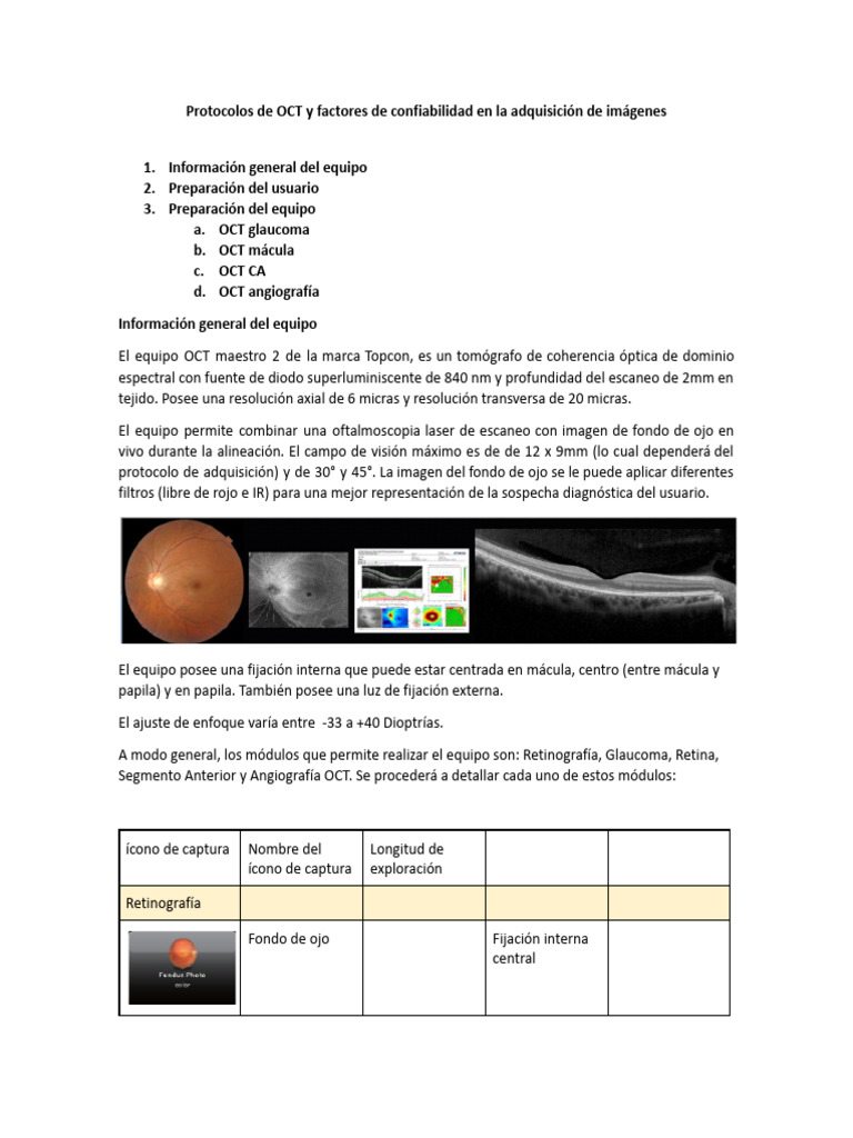 Protocolos de OCT Maestro 2 | PDF | Glaucoma | Óptica