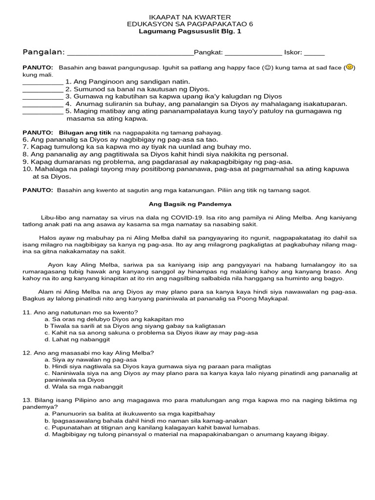 EsP Summative #1-Q4 2020-2021 | PDF