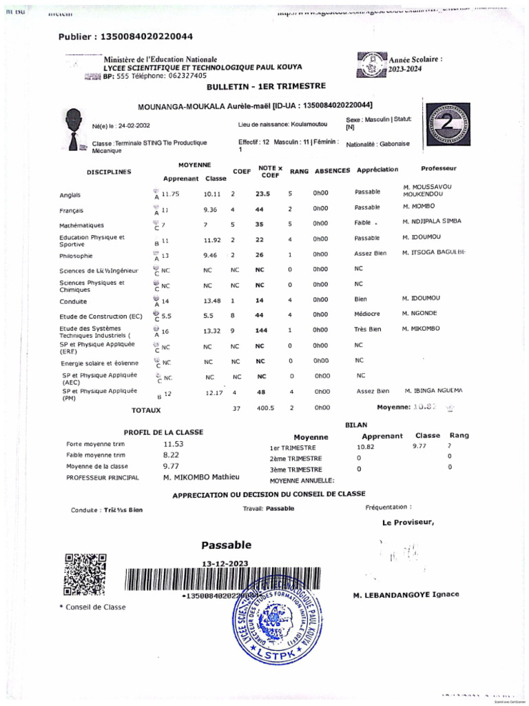 Bulletins de Notes Tle | PDF