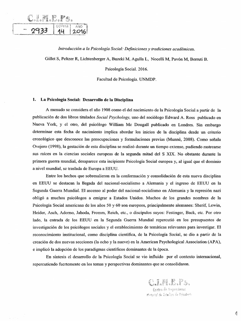 GILLET, S. y Otros (2016) - Int. A La Ps. Social. Definiciones y ...